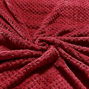Exclusivo Mezcla Fleece Throw Blanket Extra Large, Super Soft and Warm Blankets for Couch, Sofa and Bed Waffle Textured, Cozy, Fuzzy and Lightweight (Deep Red, 50x70 Inches)