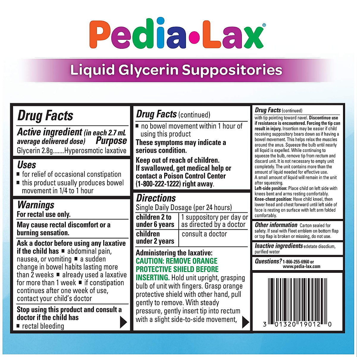 Pedia-Lax Laxative Liquid Glycerin Suppositories for Kids, Ages 2-5, 6 CT, 3 Pack