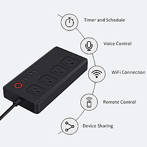 Smart Power Strip, UseeLink WiFi Surge Protector Compatible with Alexa & Google Home, Smart Plug with 4 USB Ports & 4 AC Outlets, Voice and Remote Control & Timer Schedule, 5ft Extension Cord,Black