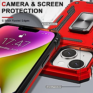AUPAI iPhone 14 Plus Case with Camera Cover,iPhone 14 Plus Cover with Screen Protector Heavy Duty Military Grade Protective Phone Case with Kickstand for Apple iPhone 14 Plus Red