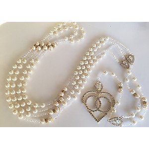 San Joaquin Creations Non-catholic Wedding Lasso Ivory Color Crystal Pearls Gold Plated With Rhinestones Heart/Lazo De Boda No Catolico