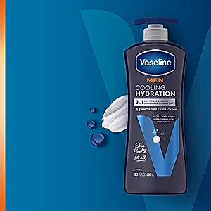 Vaseline Men Cooling Hydration 3-in-1 Face, Hands & Body Lotion for Men for Dry Skin with Menthol & Ultra-Hydrating Lipids 20.3 oz, Pack of 4