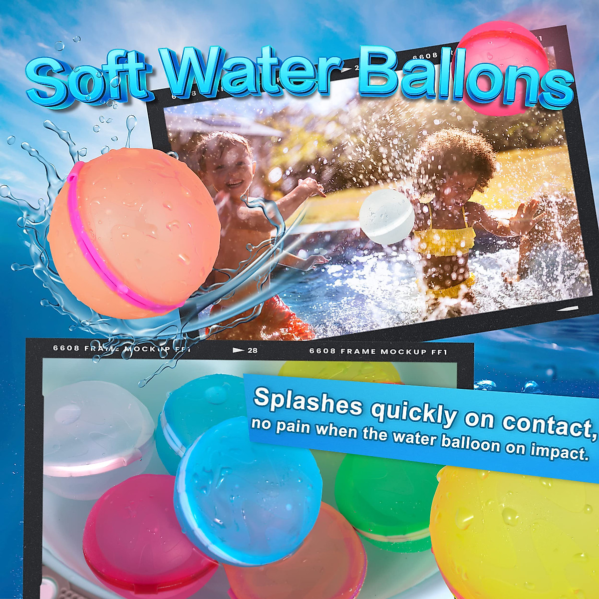 Reusable Water Balloons for Kids 24 Magnetic Water Balloons Quick Fill Fillable Self Sealing Water Pool Kids Outdoor Toys Summer Back Yard Fun Silicon (24 Pack)
