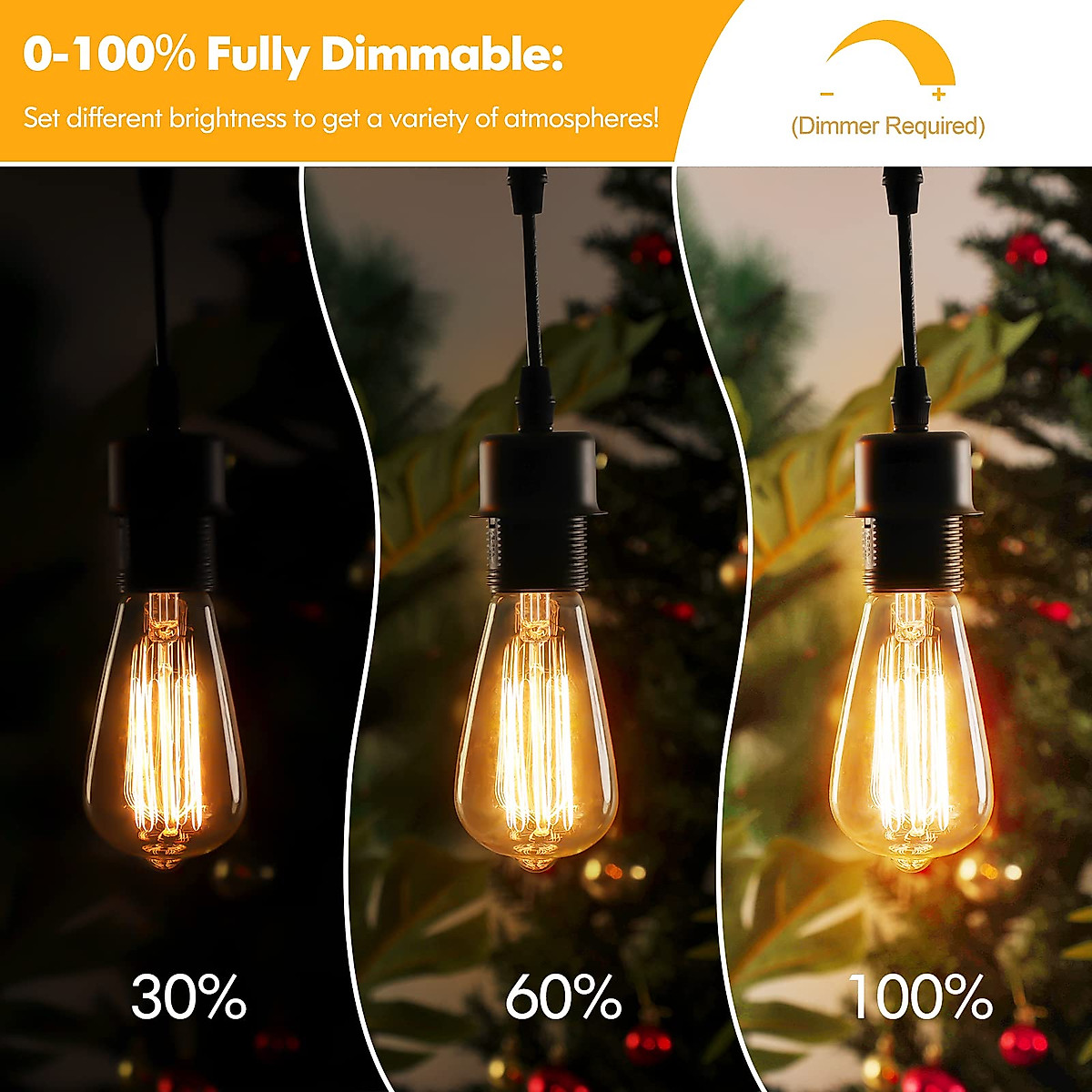 60 Watt Incandescent Edison Light Bulbs, Vintage Dimmable E26 Bulbs, ST64 2200K Warm White Antique 260LM E26 Medium Screw Base Amber Filament Bulbs for Home, Bedroom, Office, Decorative Lamp(4-Pack)