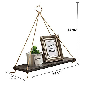 PENGKE Hanging Shelves Set of 2 Boho Wall Decor,Small Floating Window Hanging Plant Shelf,Rustic Wood Floating Storage Shelf for Bedroom Bathroom Living Room Kitchen,Wooden Bookshelf