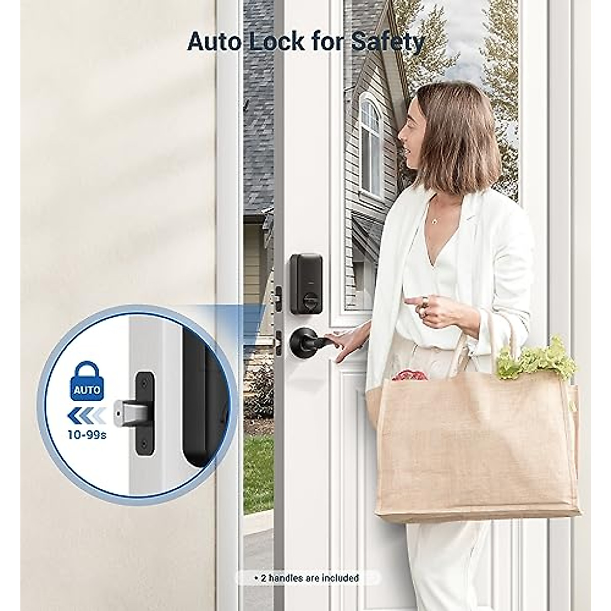 Veise Fingerprint Door Lock with 2 Lever Handles - Keyless Entry Door Lock, Electronic Keypad Deadbolt & Front Door Lock Handle Sets, Auto Lock & 1 Touch Locking, Easy Installation, Matte Black