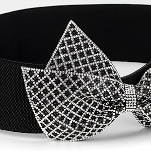 YooAi Women Dress Belts Rhinestone Bow Belt Wide Elastic Stretchy Cinch Waist Belt for Women Ladies Dresses Black L