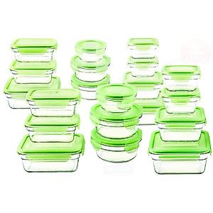 GLASSLOCK Tempered Storage Containers 40pc Set Green Lids Microwave & Oven Safe Airtight Anti Spill Proof