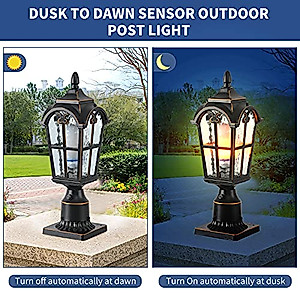 LONEDRUID Dusk to Dawn Outdoor Lamp Post Lights Waterproof Exterior Pole Lantern Lighting Fixtures with 3-Inch Pier Mount Base for Garden Patio Yard Pathway Driveway