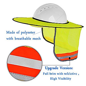 Tenpluszero 3 Pack Hard Hat Sunshield - Upgrade Full Brim Neck Sunshade Cover with Reflective Strip for Hardhats, yellow