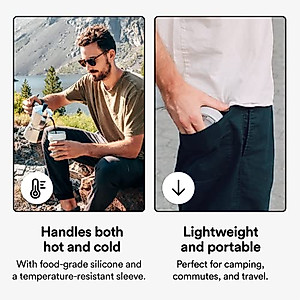 STOJO Collapsible Travel Cup With Straw - Carbon, 16oz / 470ml - Reusable To-Go Pocket Size Silicone Bottle for Hot and Cold Drinks - Perfect for Camping and Hiking - Microwave & Dishwasher Safe