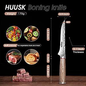Huusk Japan Knife Professional Kitchen Knife Boning and Gyutou Knife Set for Meat Bones and Greens Cutting High Carbon Steel Sharp Chef knife with Ergonomic Pakkawood Handle and Gift Box for Family Re