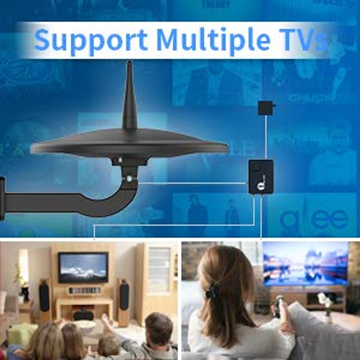 Outdoor TV Antenna, 1byone VHF/UHF 720° Omnidirectional Reception Long Range Support 2TVs 4K 1080P for Roof/Attic/RV/Balcony Upgrade Exclusive Smartpass Amplified TV Antenna with 39ft Coax Cable