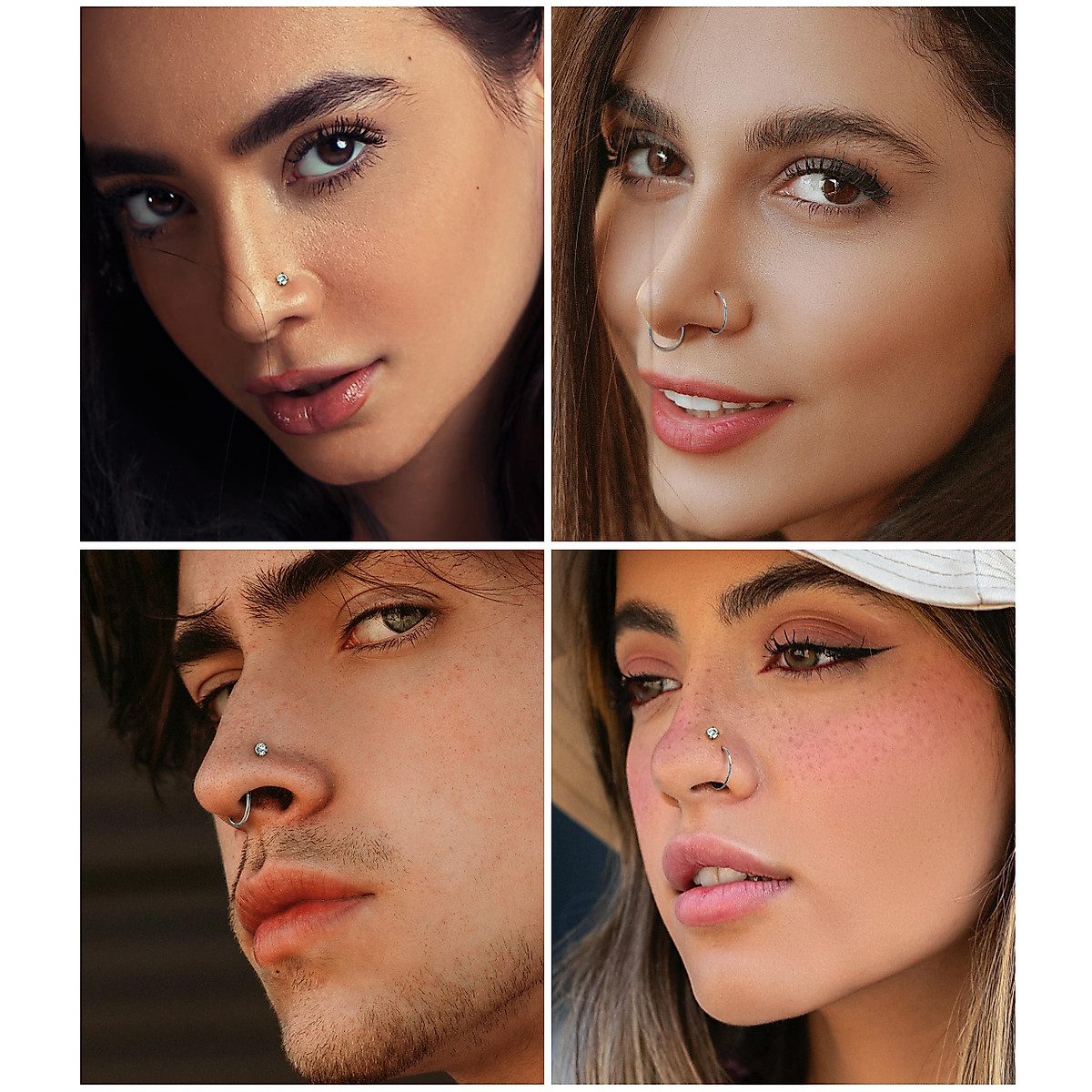 Sllaiss 22G 925 Sterling Silver Nose Rings Studs L Shaped CZ Nose Rings Hoop for Women Men Corkscrew Nose Rings Helix Piercing Jewelry Set Cartilage Earrings Hoop Tragus 8Pcs (3)