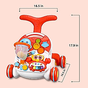 Boqi Sit-to-Stand Learning Walker 2 in 1 Baby Push Walker with Educational Activity Center, Learning Toys for Infant Toddlers Boys and Girls