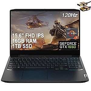 Lenovo IdeaPad 3 Gaming 15 Laptop 15.6" FHD IPS 120Hz AMD 6-Core Ryzen 5 4600H (Beats i7-8750H) 16GB RAM 1TB SSD GeForce GTX 1650 4GB Backlit USB-C Dolby Win10 Black + HDMI Cable