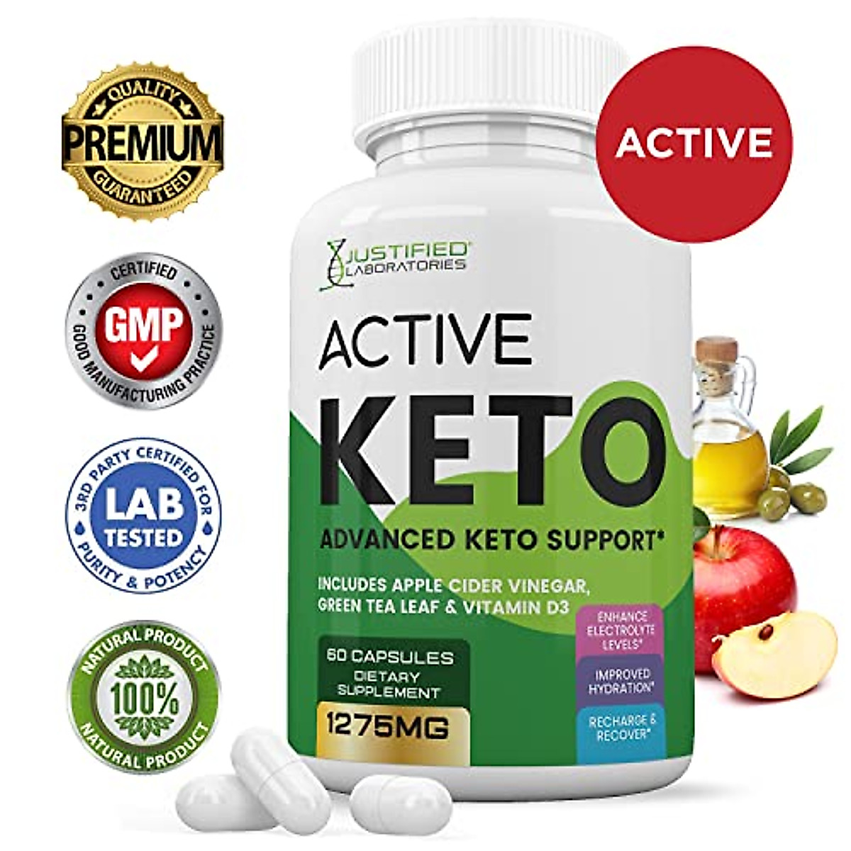 Justified Laboratories Active Keto Max ACV Pills 1275MG Formulated with Apple Cider Vinegar Keto Support Blend 60 Capsules (180 Count (Pack of 3))