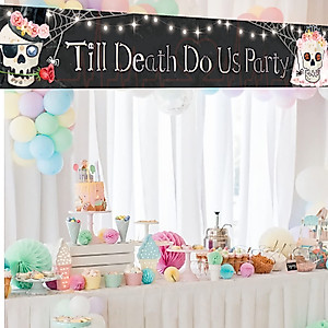 MELTELOT Large Halloween Till Death Do Us Part Banner,Skull Mr and Mrs Anniversary Valentines Birthday Party Decorations,Spooky Engagement Wedding Bridal Shower Lawn Sign Yard Sign Banner Backdrop