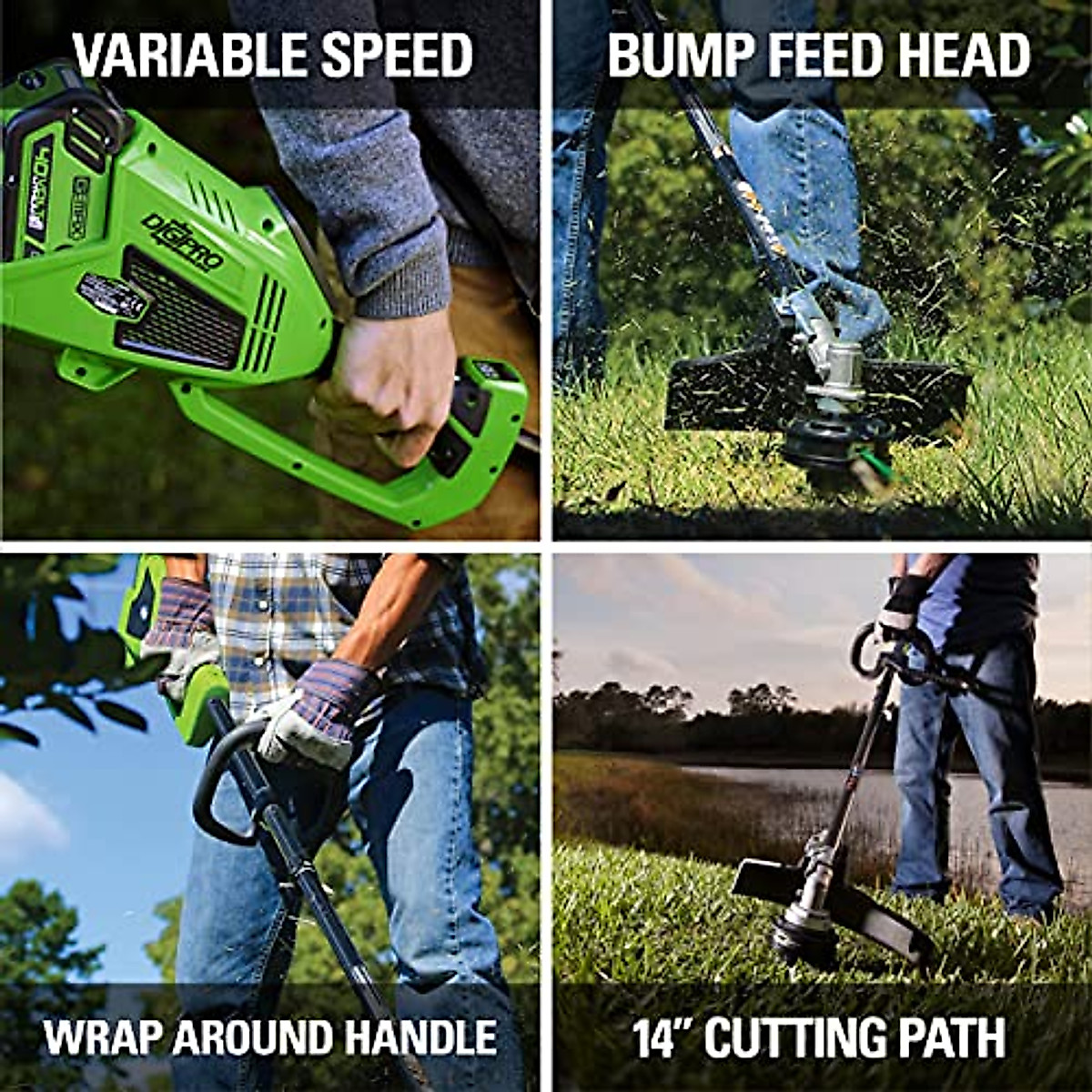 Greenworks 40V 14 inch String Trimmer, Battery Not Included, Tool Only, 2100202