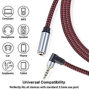 Audio Mic Extension Cable 3Ft,90 Degree TRRS 3.5mm Aux Headphone Extender 4-Pole Jack Plug Extension Lead Stereo Male to Female Braided Cord for Headset,Laptop,Phone,Switch Lite,Car,PS4 and More (3Ft)