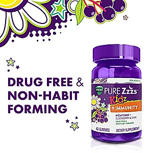 ZzzQuil VICKS Pure Kidz + Immunity, Melatonin Sleep Aid Gummies for Kids and Children, Zinc for Immune Support, Low Dose Melatonin, Berry Flavored, 60 Gummies