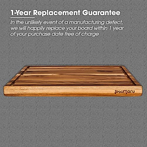 Extra Large Teak Wood Cutting Board, [Edge Grain, 20"L x 15"W x 1.5"T] Juice Groove, Reversible, Hand Grips by Shumaru California