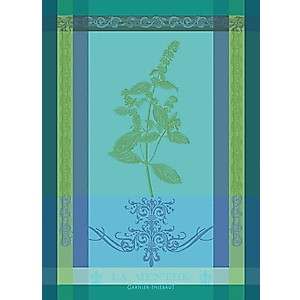 Garnier-Thiebaut, Brin de Basilic, Vert French Jacquard Kitchen/Tea Towel, 100% Cotton, 22 Inches x 30 Inches