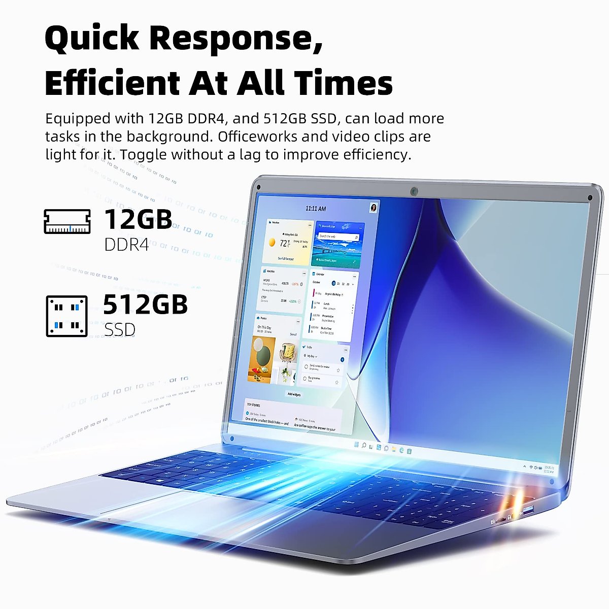 SGIN Laptop 12GB DDR4 512GB SSD, 15.6 Inch Notebook, Laptops Computer with Intel Celeron N5095 Processor(Up to 2.9GHz), FHD 1920x1080 IPS Display, Bluetooth 4.2, Webcam, WiFi