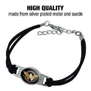 GRAPHICS & MORE Wonder Woman Movie Golden Lasso Logo Novelty Suede Leather Metal Bracelet