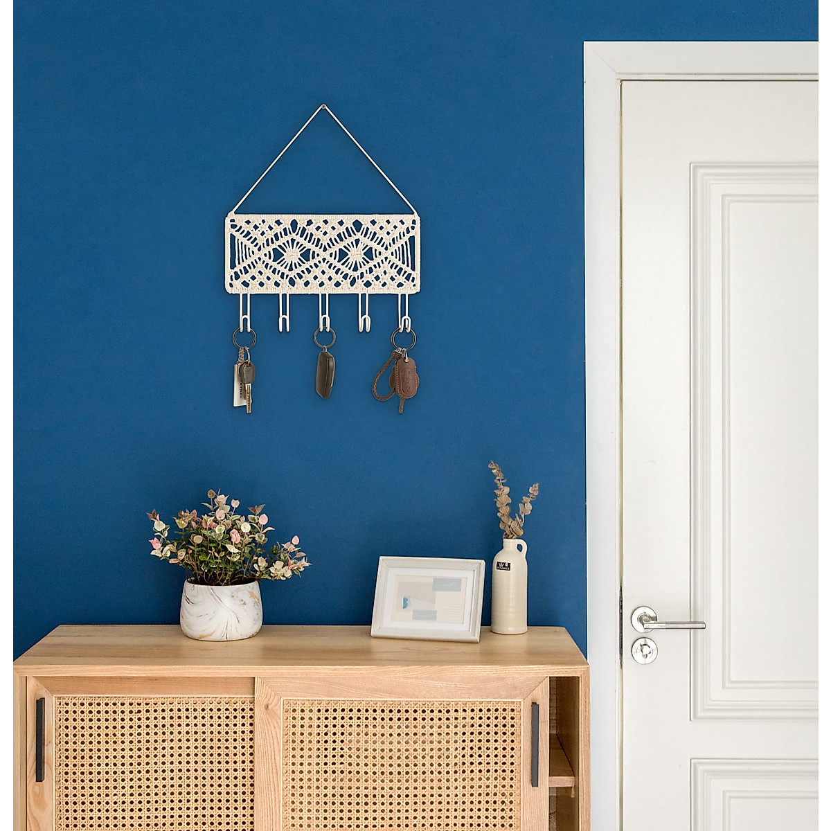 Mkono Macrame Hanging Shelves Key Holder Boho Wall Decor