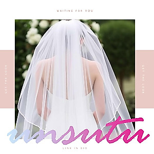 Unsutuo 2 Tiers Bride Wedding Veil Ivory Ribbon Cathedral Veil Bridal Veil for Women