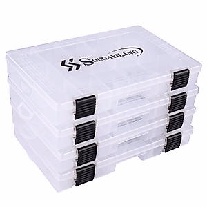 Sougayilang Fishing Tackle Boxes - 3600 3700 Plastic Storage Organizer Box with Removable Dividers - Fishing Tackle Storage - 4 Packs 3600 Transparent Tackle Trays