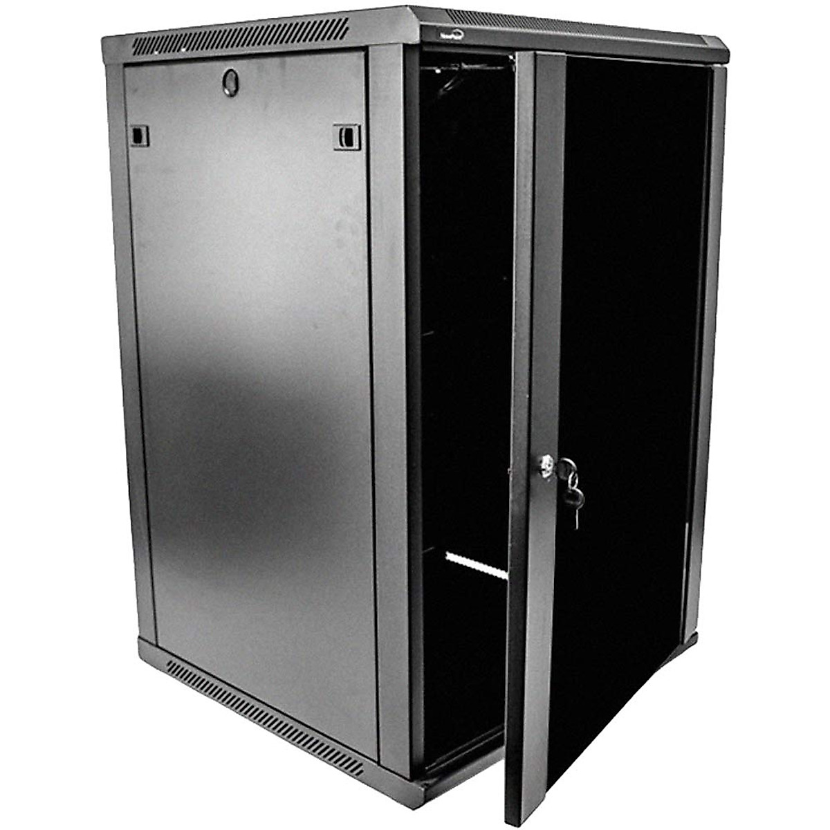 NavePoint 18U Deluxe IT Wallmount Cabinet Enclosure 19-Inch Server Network Rack with Locking Glass Door 24-Inches Deep Black with Shelves