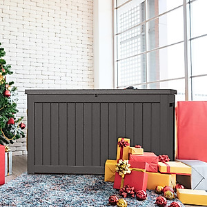 ROJIK Outdoor Storage Housing Deck Box-Waterproof Patio Furniture,Garden Tools,Cushions,Pool Accessories Storage Waterproof Resin Box with Capacity (230 Gal & Black)