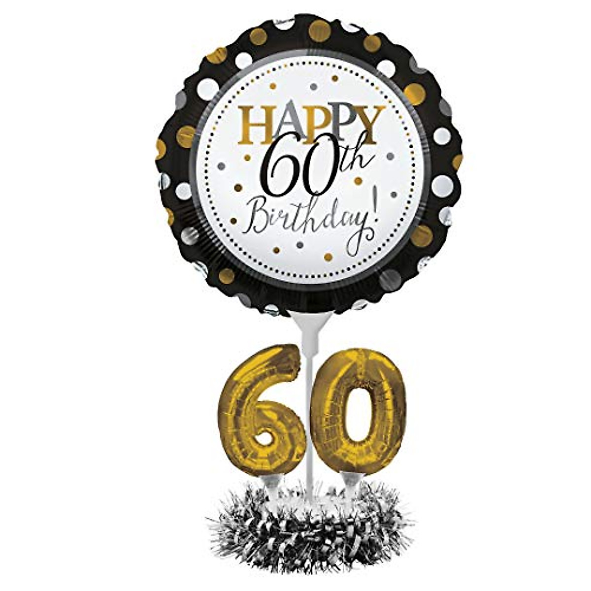 Creative Converting Happy 60th Birthday Balloon Centerpiece Black and Gold for Milestone Birthday - 317308