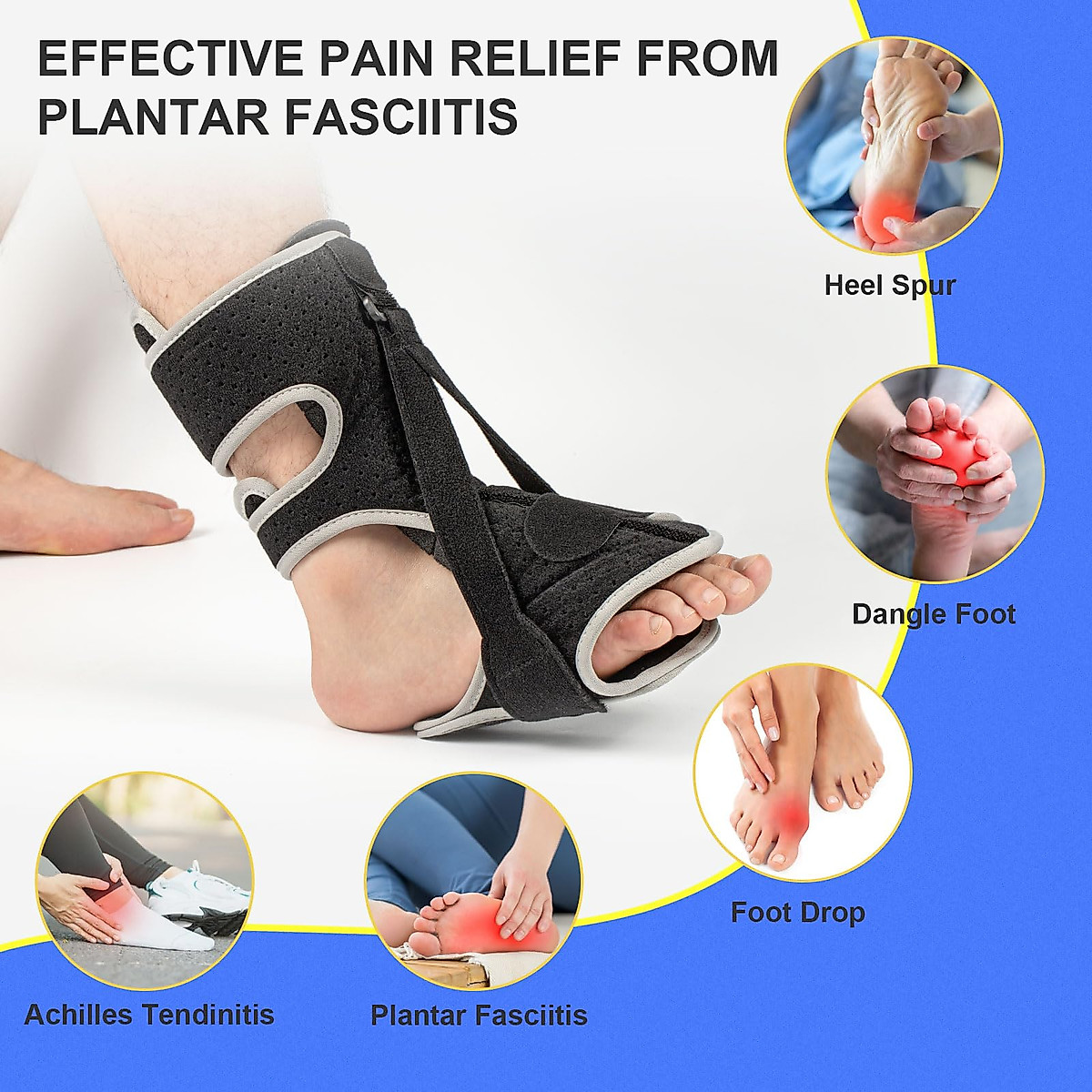 Kairry Plantar Fasciitis Night Splint,2023 Upgraded Adjustable Plantar Fasciitis Relief Night Splint ，Achilles Tendonitis and Foot Drop for Women and Men (Black Gray)