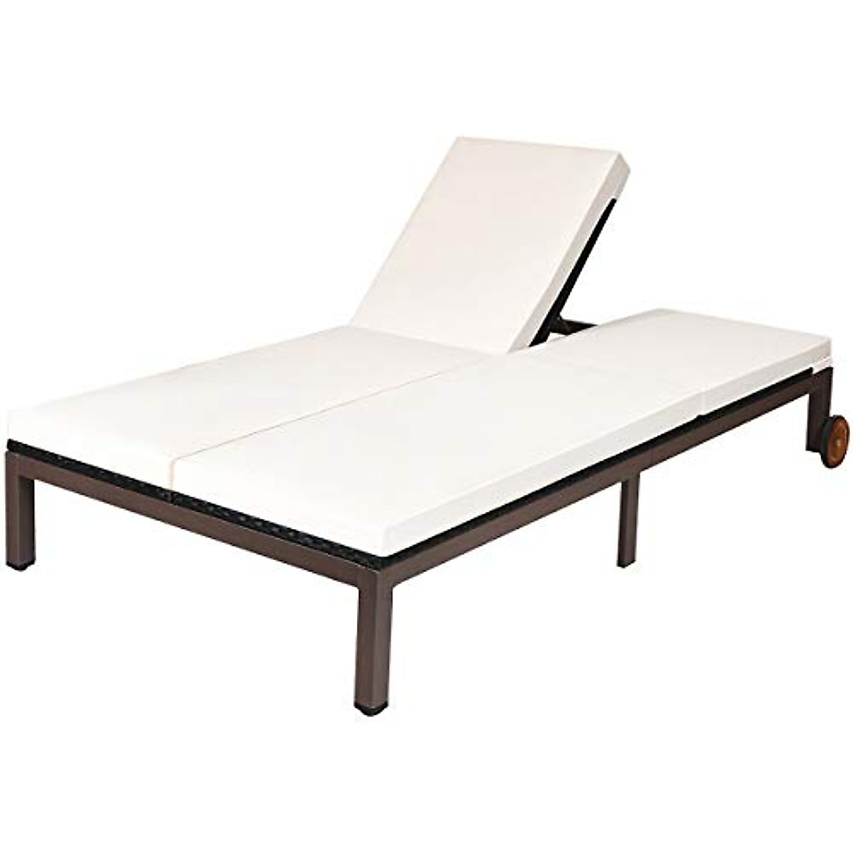 HPW 2 Person PE Rattan Outdoor Chaise Lounge Lounger Recliner Chair Sunbathing Bed Soft Non-Woven Thick Sponge Cushion 2 Separate 5 Adjustable Backrest Position Brown & Cream White 81x50x12.5~35 (in)