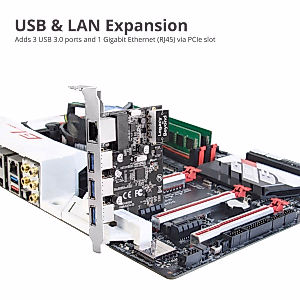 SIIG 3 Port PCI Express USB 3.0 Adapt Card + Gigabit Ethernet LAN - Standard & Low - Profile Windows Server,7,8,8.1,10 PCsPCs (LB-US0614-S1)