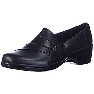 Clarks Women's May Marigold Slip-On Loafer, Black Leather, 9 M US