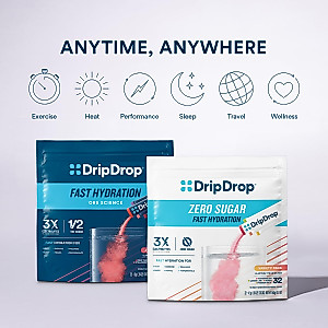 DripDrop Hydration - Zero Sugar Passion Fruit - Electrolyte Drink Mix Single Serve Powder Packets | Non-GMO, Gluten Free, Vegan | 32 Sticks