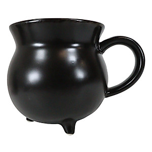 Ebros Wicca Sacred Witch's Potion Reduction Fired Porcelain Black Cauldron Shaped Bowl Or Large Mug 32oz With Handle Hot Cocoa Coffee Tea Cereal Soup Mugs Bowls Occult Witchcraft