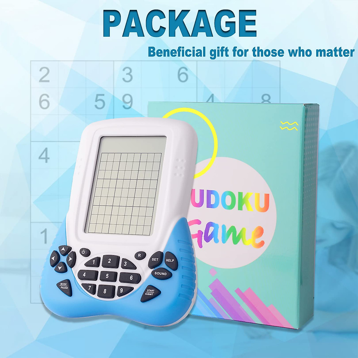 TEBIYOU Sudoku Electronic Brain Games Console for Kids Aldults Elderly with Two Million 9×9's Puzzles from Easy to Hard 3.5 Inches Eye Protection Screen (Blue)