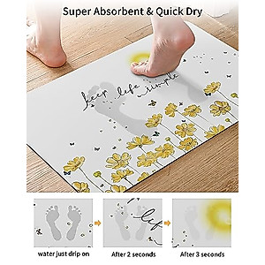 Sun Flower Bath Mat for Tub,Non Slip Bathroom Floor Runner Rug Quick Dry & Absorbent Diatomaceous Earth Kitchen Room Shower Sink Washable Doormat,Elegant Gold Spring Florals Cartoon Butter-fly 18"x30"