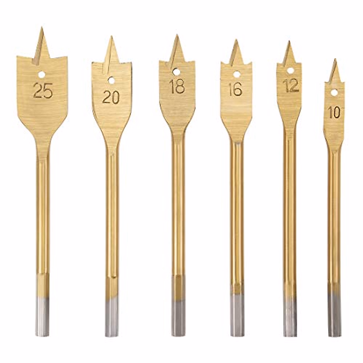 uxcell Spade Drill Bits for Wood Paddle Flat Bit 10 12 16 18 20 25 mm Hex Shank for Woodworking DIY Cutter Tool, High Speed Steel 6in1 Set