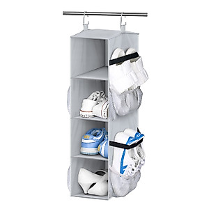 SLEEPING LAMB Short Hanging Shoe Organizer for Closet Storage with Mesh Side Pockets Holds 8 Pairs, Hanging Shoe Rack Hanger RV, Camper, Grey