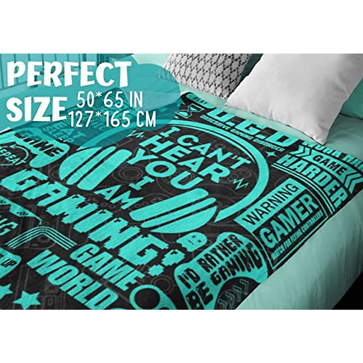 InnoBeta Gaming Gifts, Gifts for Gamers, Gaming, Boys, Men, I Can't Hear You, I'm Gaming, Level Up, Bed Flannel Plush Blankets Throws 50x65 Inches