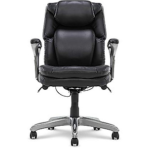 Elle Decor Anniston Wellness by Design Mid Office AIR Lumbar Technology, Ergonomic Computer Chair with Lower Back Support, Bonded Leather, Black