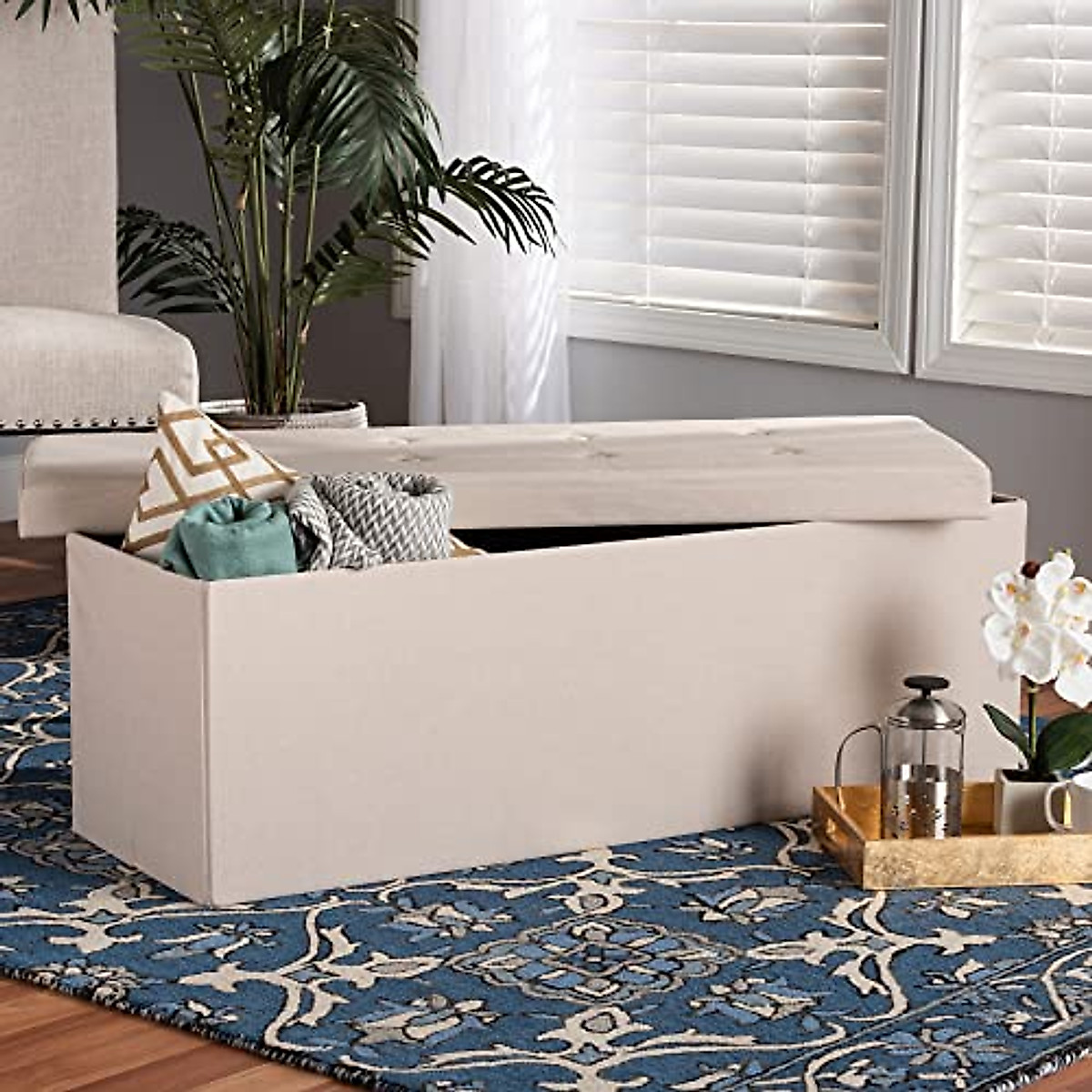 Baxton Studio Haide Modern and Contemporary Beige Fabric Upholstered Storage Ottoman