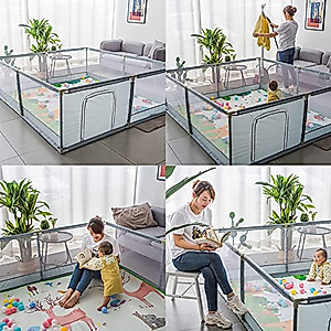 Baby Playpen, 79 x 71 inches Large Playard with Gate for Toddlers, Kids Safety Play Center Yard, Indoor & Outdoor Activity Center for Babies Infants