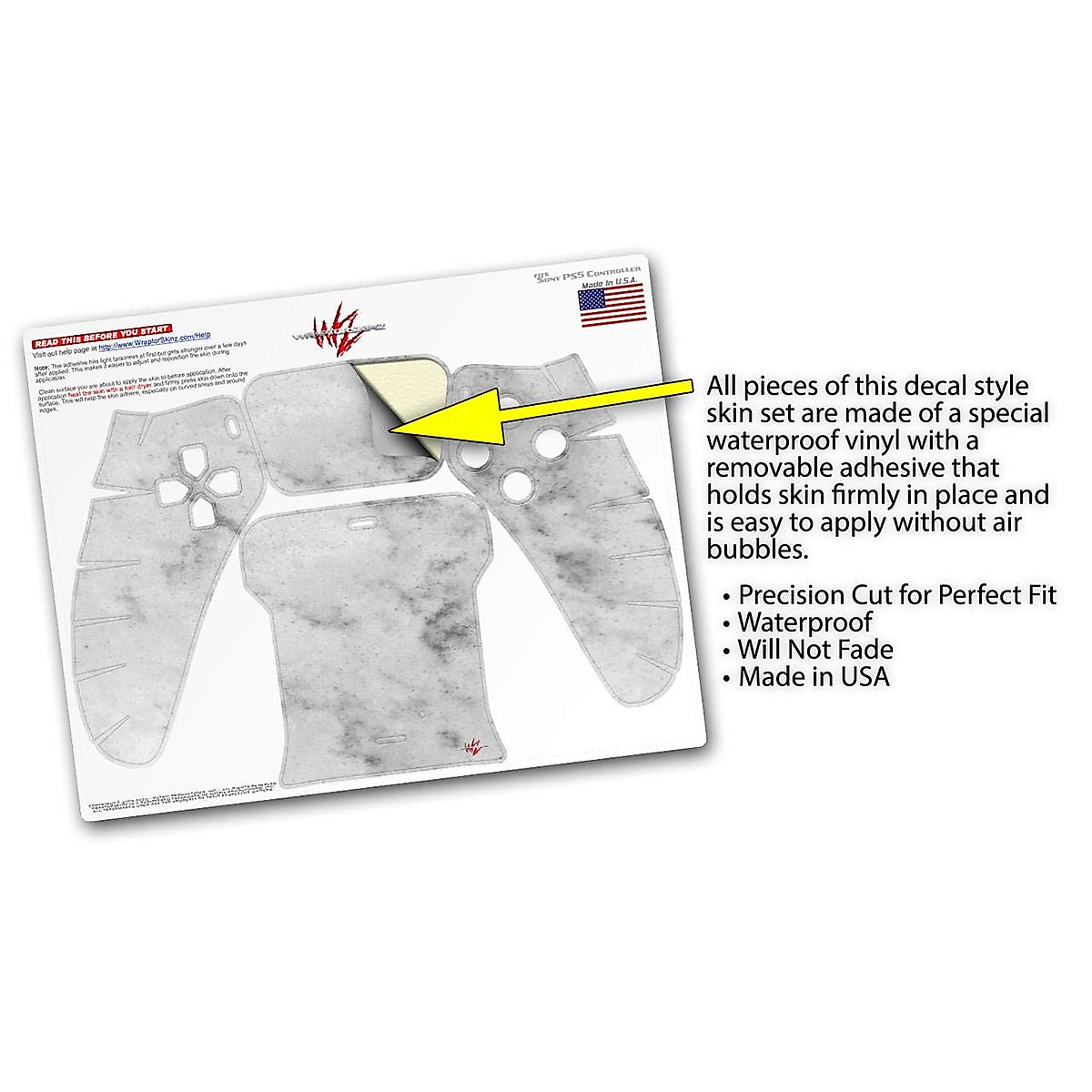 WraptorSkinz Skin Wrap compatible with Sony PS5 DualSense Controller Marble Granite 07 White Gray (CONTROLLER NOT INCLUDED)